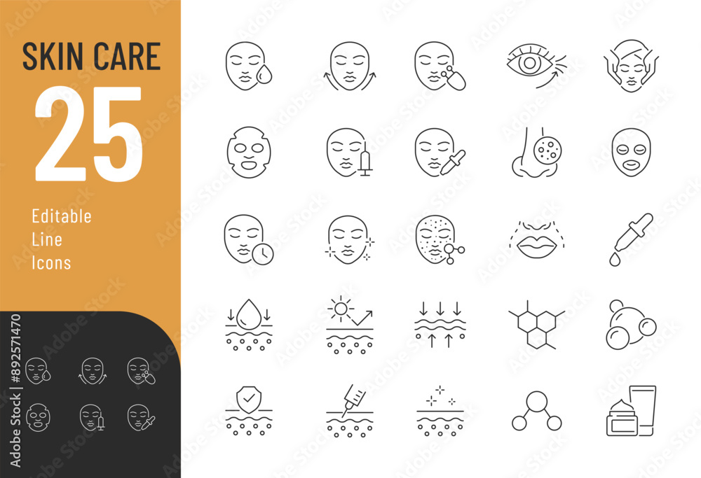 Skin care Editable Icons set. Vector illustration in modern thin line ...