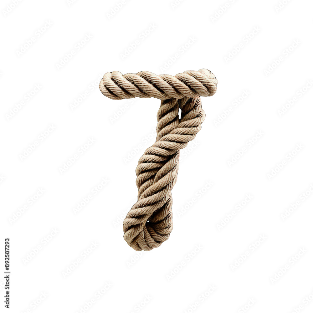 Number 7. Seven. Natural Rope and Cord Artstyle. typography font ...