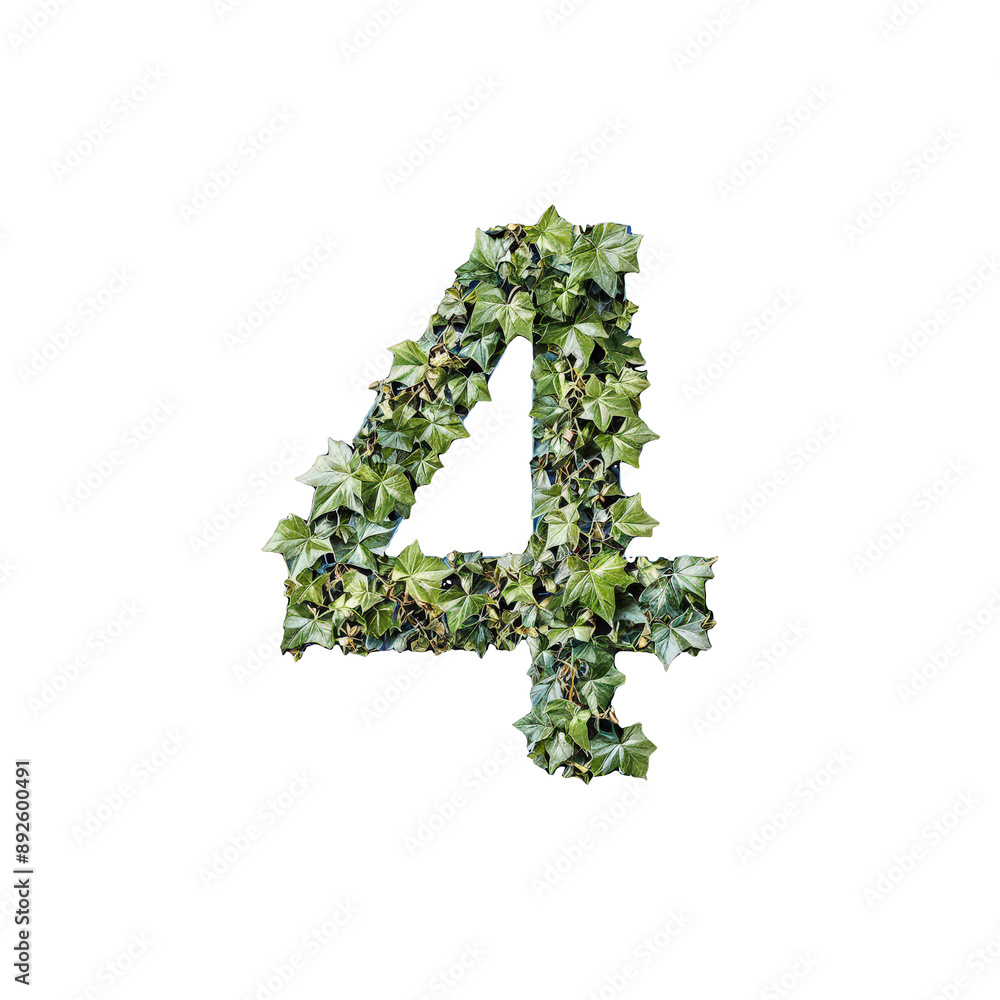 Number 4. Four. Natural garden decor Ivy Plant Artstyle. typography ...