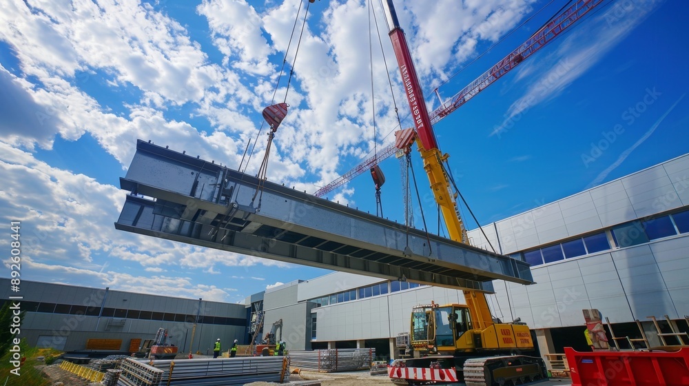 Crane Lifting Steel Beam During Construction. Stock Photo | Adobe Stock
