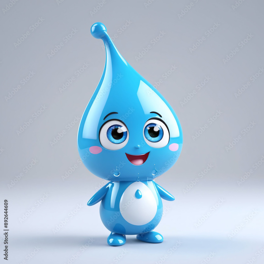Cute cartoon water drop mascot character 3D on blue creature from ...