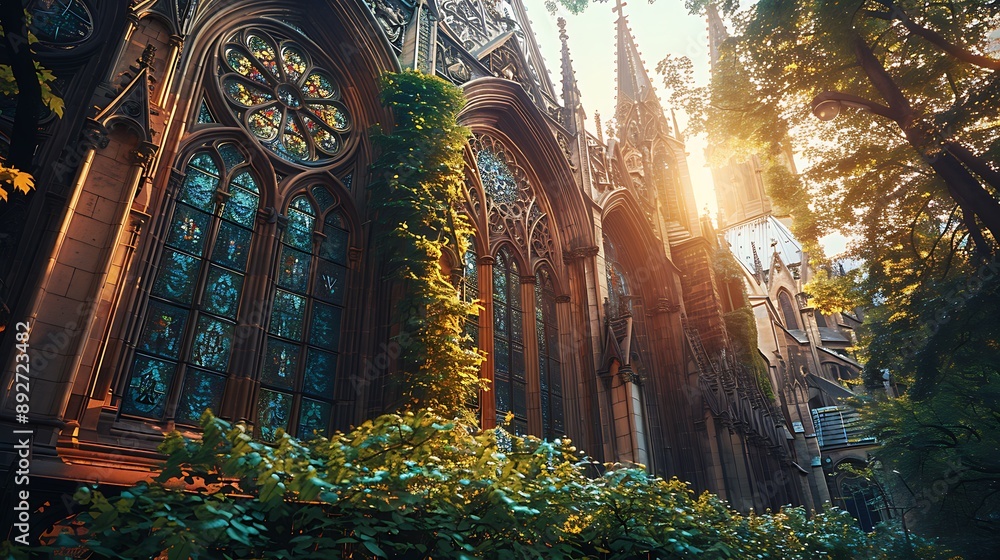 Side view of a Gothic cathedral, highlighting the flying buttresses and ...