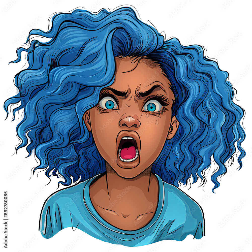 african girl with blue hair and angry rage facial expression . Clipart ...