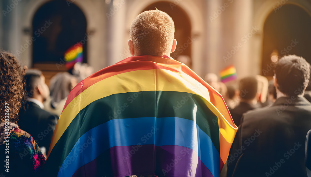 Catholic priest with rainbow flag as a symbol of tolerance and ...