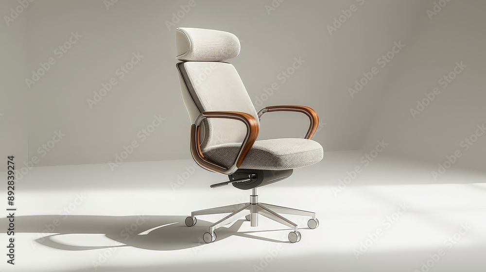 designer office chair with a contoured, upholstered seat, wooden ...