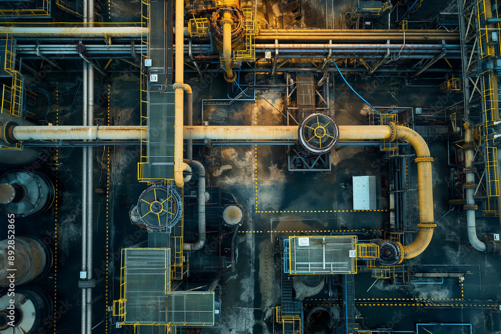 An industrial scene depicting a flowline system or gas pipeline ...