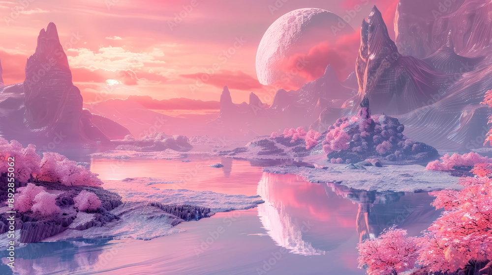 Abstract purple pink background with dreamy surreal fantasy landscape ...