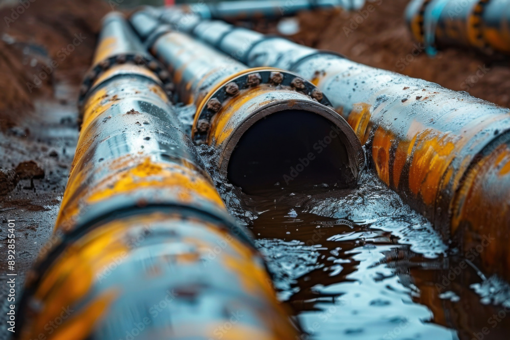 Pipe in the drainage pit. Pumping out sewage from a septic tank. Septic ...