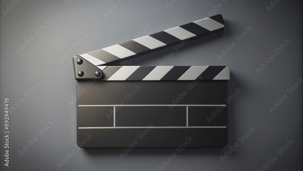 render of clapperboard or film slate with play button, film, movie ...