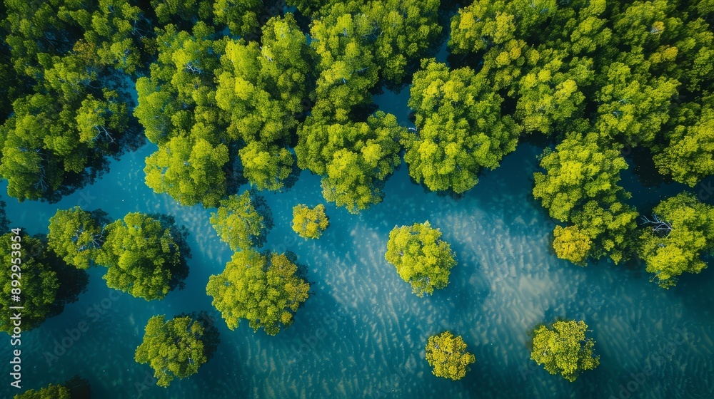 Aerial top view of green mangrove forest. Mangrove ecosystem. Natural ...