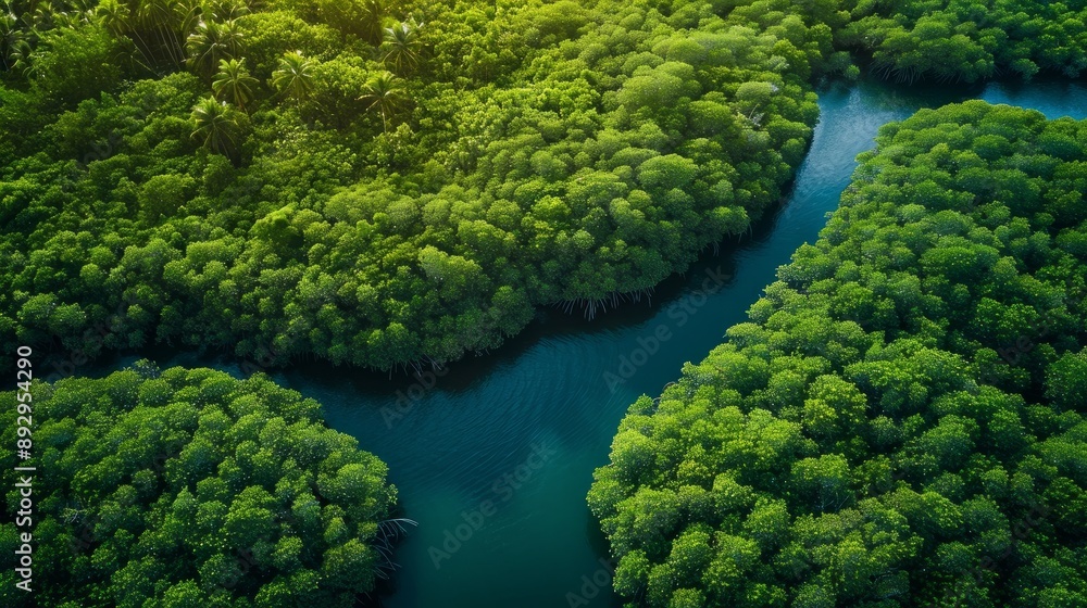 Aerial top view of green mangrove forest. Mangrove ecosystem. Natural ...