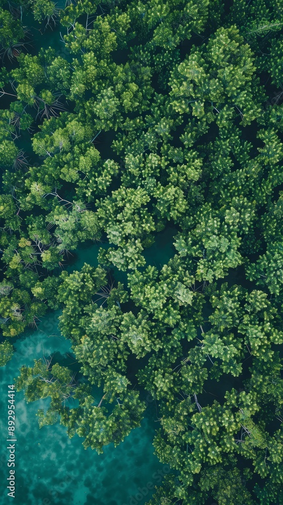 Aerial top view of green mangrove forest. Mangrove ecosystem. Natural ...