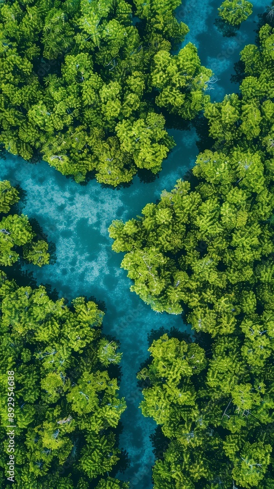 Aerial top view of green mangrove forest. Mangrove ecosystem. Natural ...
