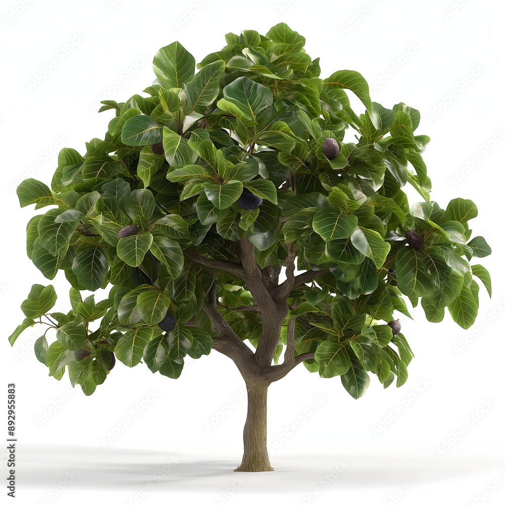 83. "A lush and healthy fig tree with broad, dark green leaves and ripe ...