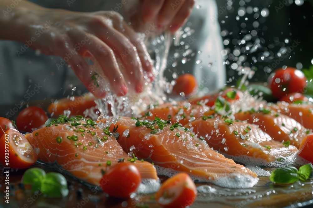 Proper Food Hygiene A Woman Washing Fresh Salmon for a Healthy Meal ...