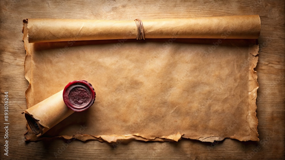 Ancient paper scroll with a wax seal, antique, vintage, document ...