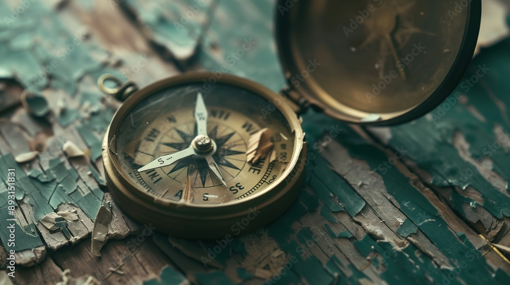 Vintage 3D Illustration of a Broken Compass with Needle Pointing Wrong ...