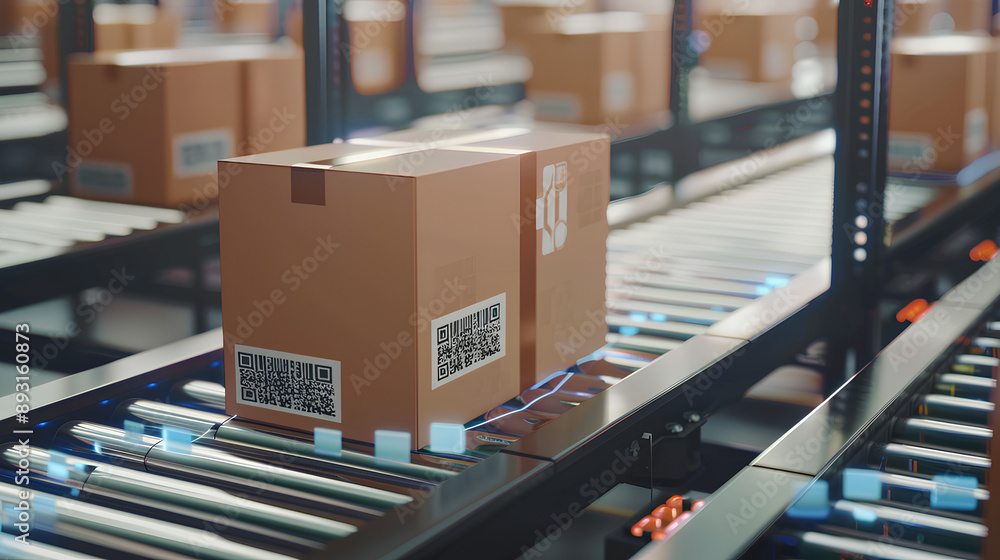 Automatic logistics management. smart packaging into the warehouse ...