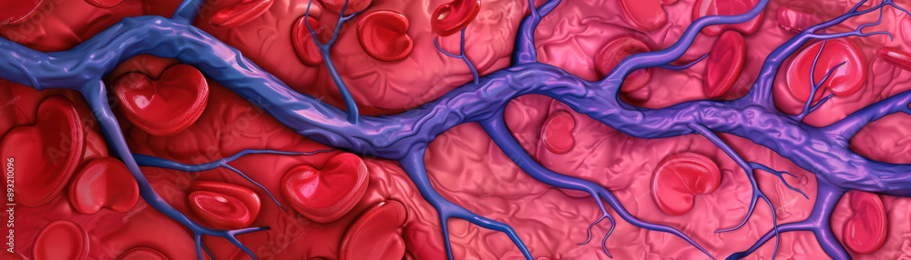 Microscopic view of human blood vessels and cells, showcasing the ...