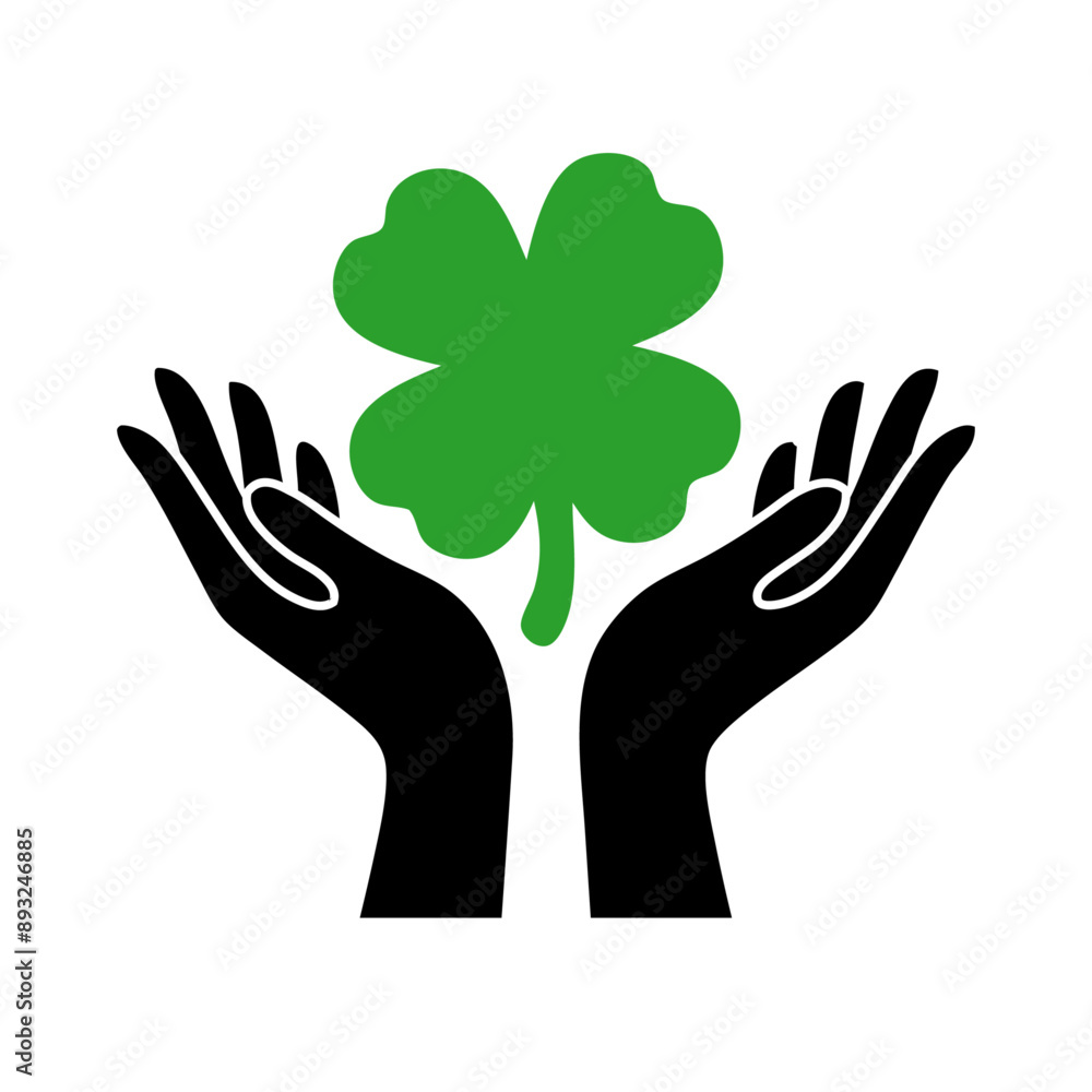 Día de San Patricio. Logo con silueta de manos de mujer con la palma ...