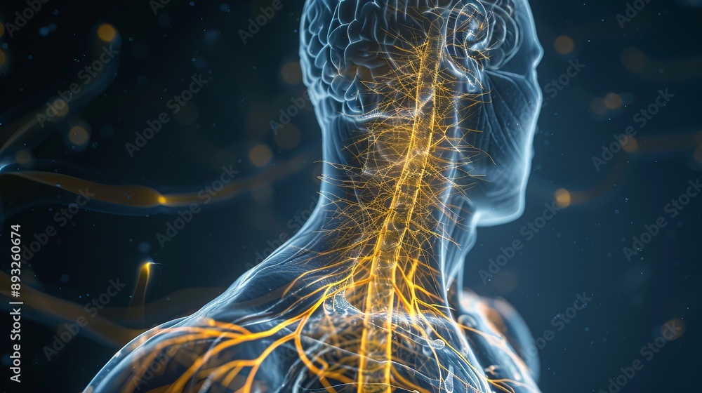 Nerve endings and brain in the system of human nerve connections, the ...
