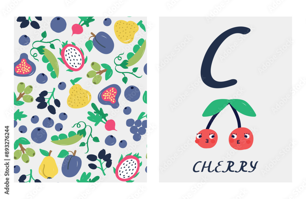 fruit alphabet letters. Cute letter C with cherry. English alphabet for ...