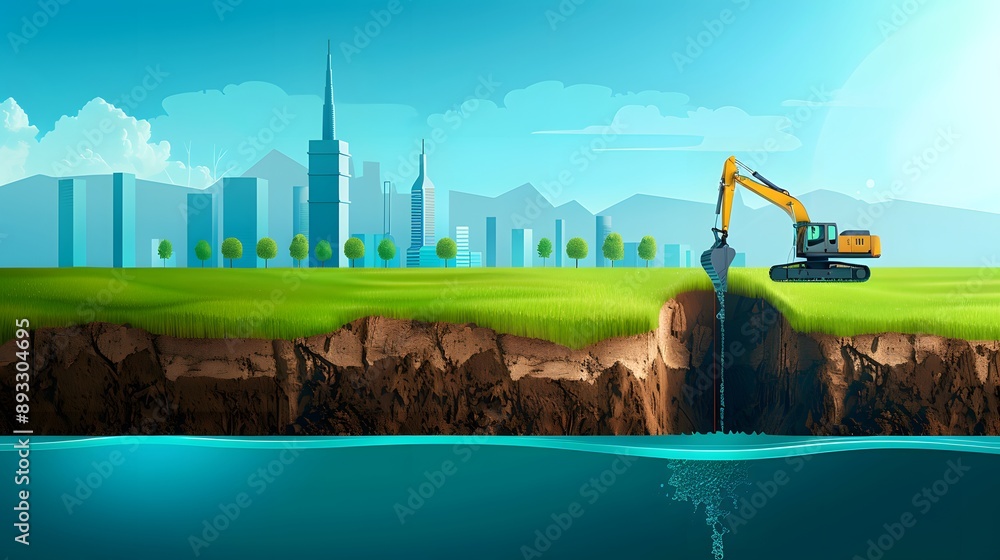 Geotechnical engineering flat design front view soil mechanics theme ...
