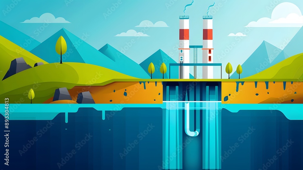 Water resources engineering flat design front view hydraulic systems ...