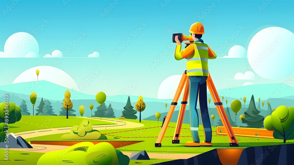 Surveying and mapping flat design side view land surveying theme ...