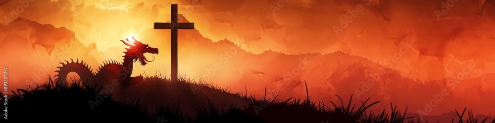 Stock-Illustration „Dragon beast monster silhouette symbolizing evil ...