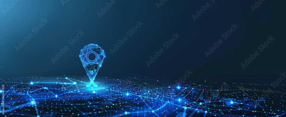 Abstract blue location point or map pin on path digital marketing ...