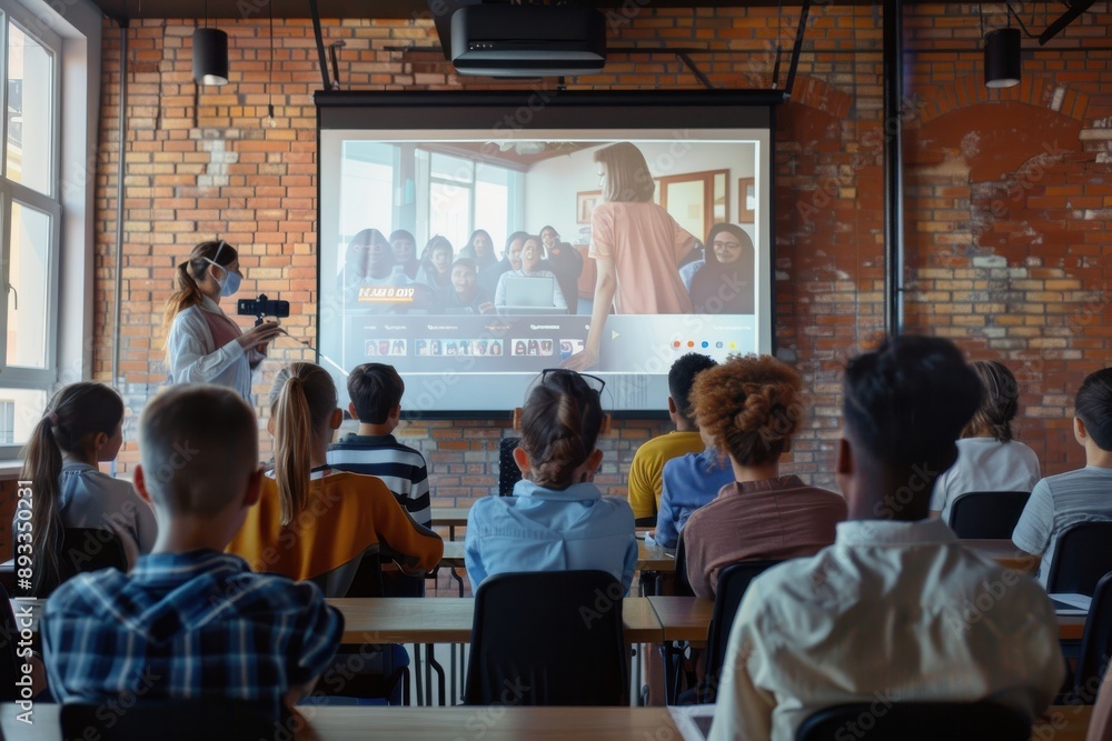 Engaging Classroom Learning: Teacher Using Projector to Screen ...