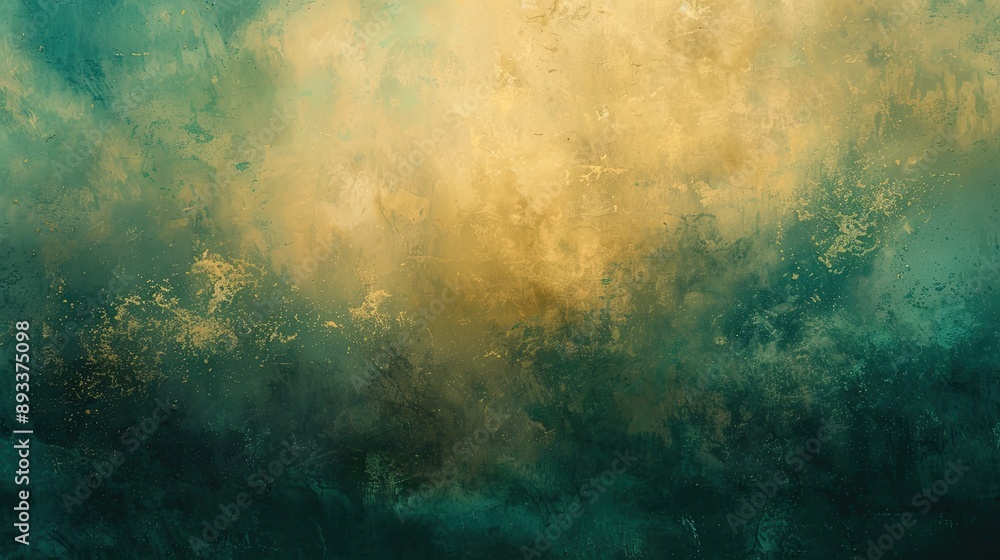 Backdrop with soft strokes in ochre and teal blurry rocks glowing ...