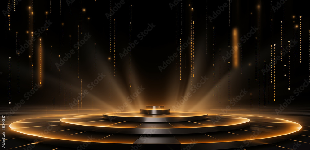 Elegant Black and Gold Stage with Sparkling Lights: Ideal for Awards ...