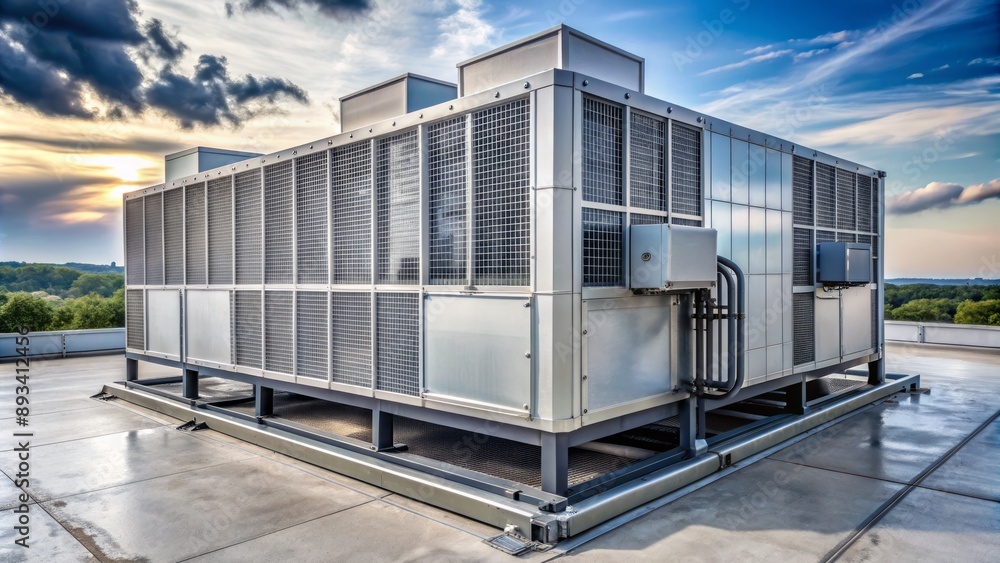 Large industrial air conditioning unit installed on commercial rooftop ...
