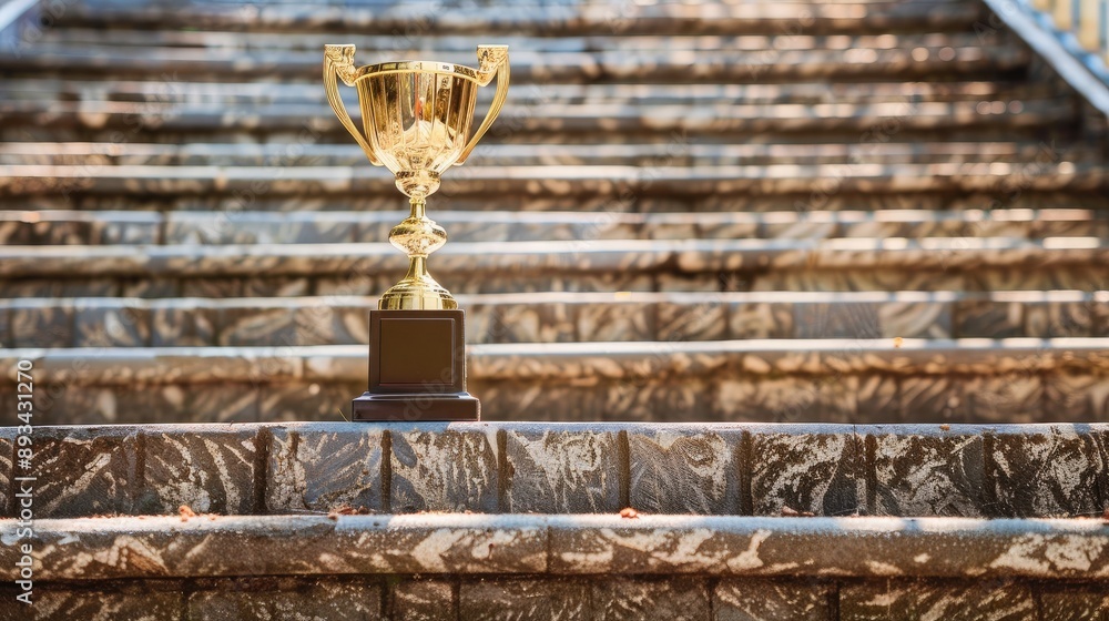 Symbol of success: trophy at the top of steps, representing the ...