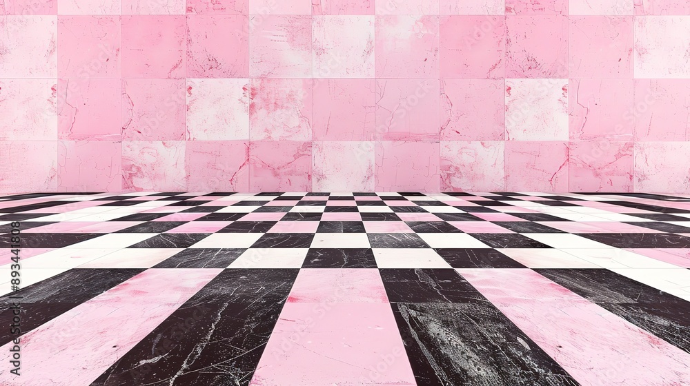 retro grainy pattern with black and white checkered floor vaporwave ...