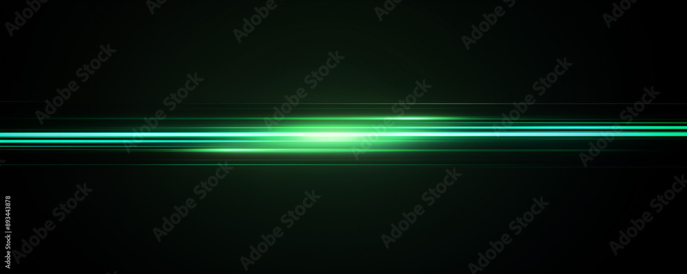 Green glowing lines on a black background.. An abstract horizontal ...