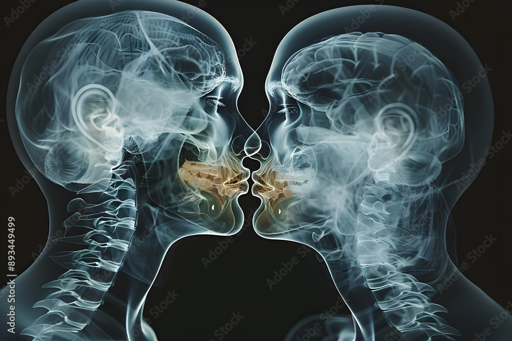 x-ray vision concept art depicting two humans kissing - black ...