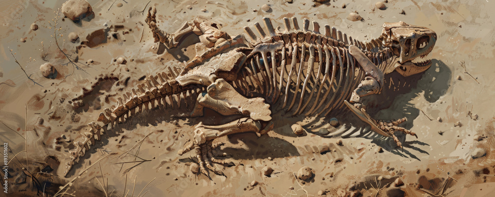 An Ankylosaurus skeleton is being uncovered, with its armored plates ...
