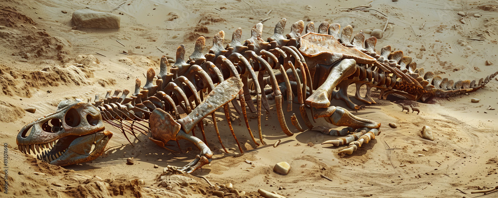 An Ankylosaurus skeleton is being uncovered, with its armored plates ...