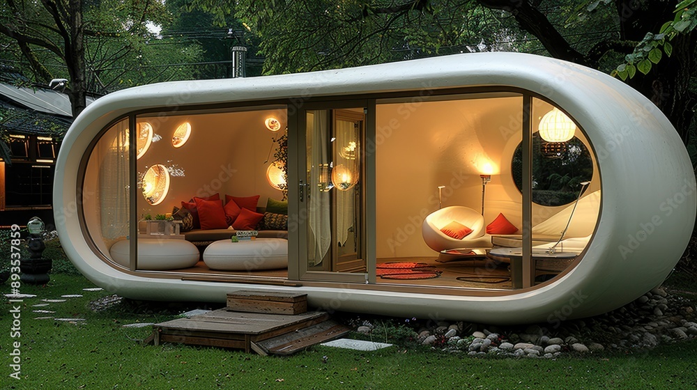 Small home built, geodesic dome, spherical shape, single floor with a ...