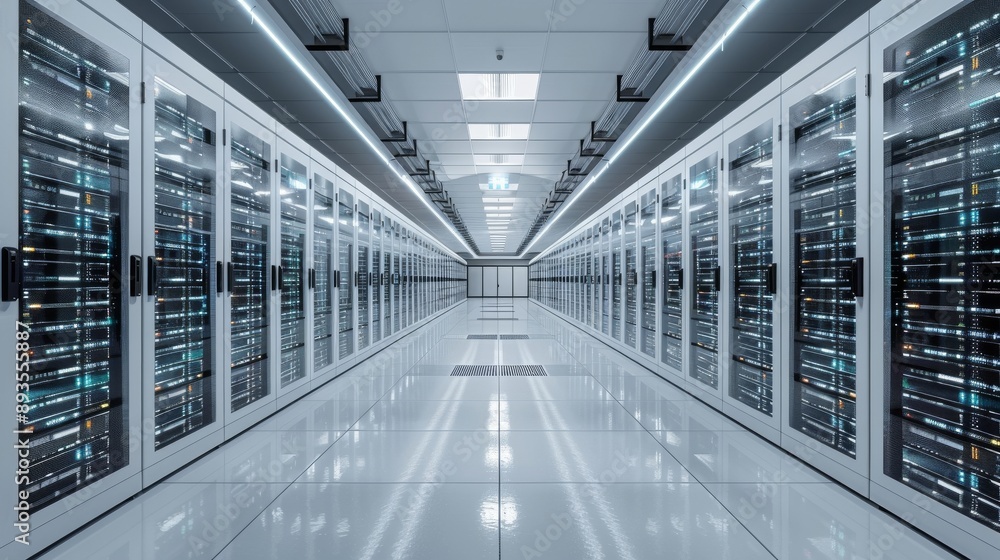 modern futuristic interior of a high-tech server room with huge data ...