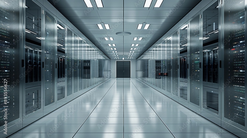 modern futuristic interior of a high-tech server room with huge data ...