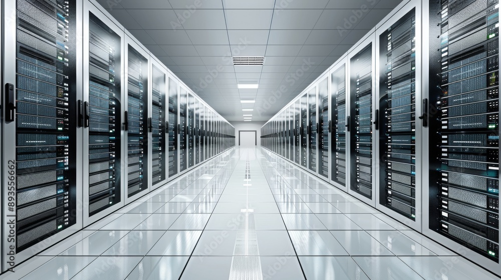modern futuristic interior of a high-tech server room with huge data ...