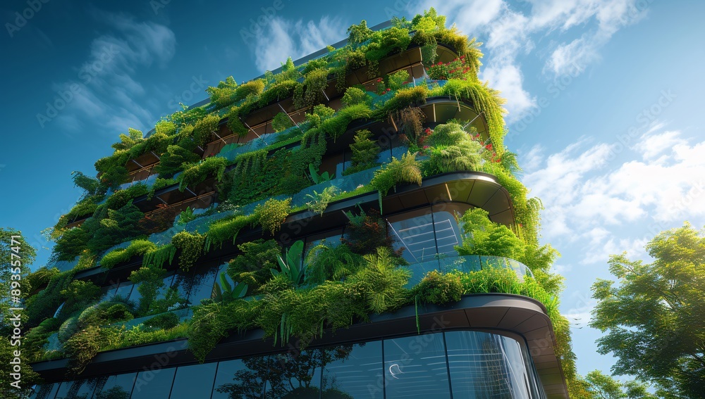 Contemporary office building featuring vibrant greenery integrated into ...