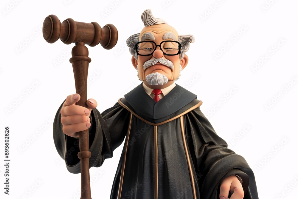 Animated 3D Judge Character Holding Gavel and Wearing Robe on White ...