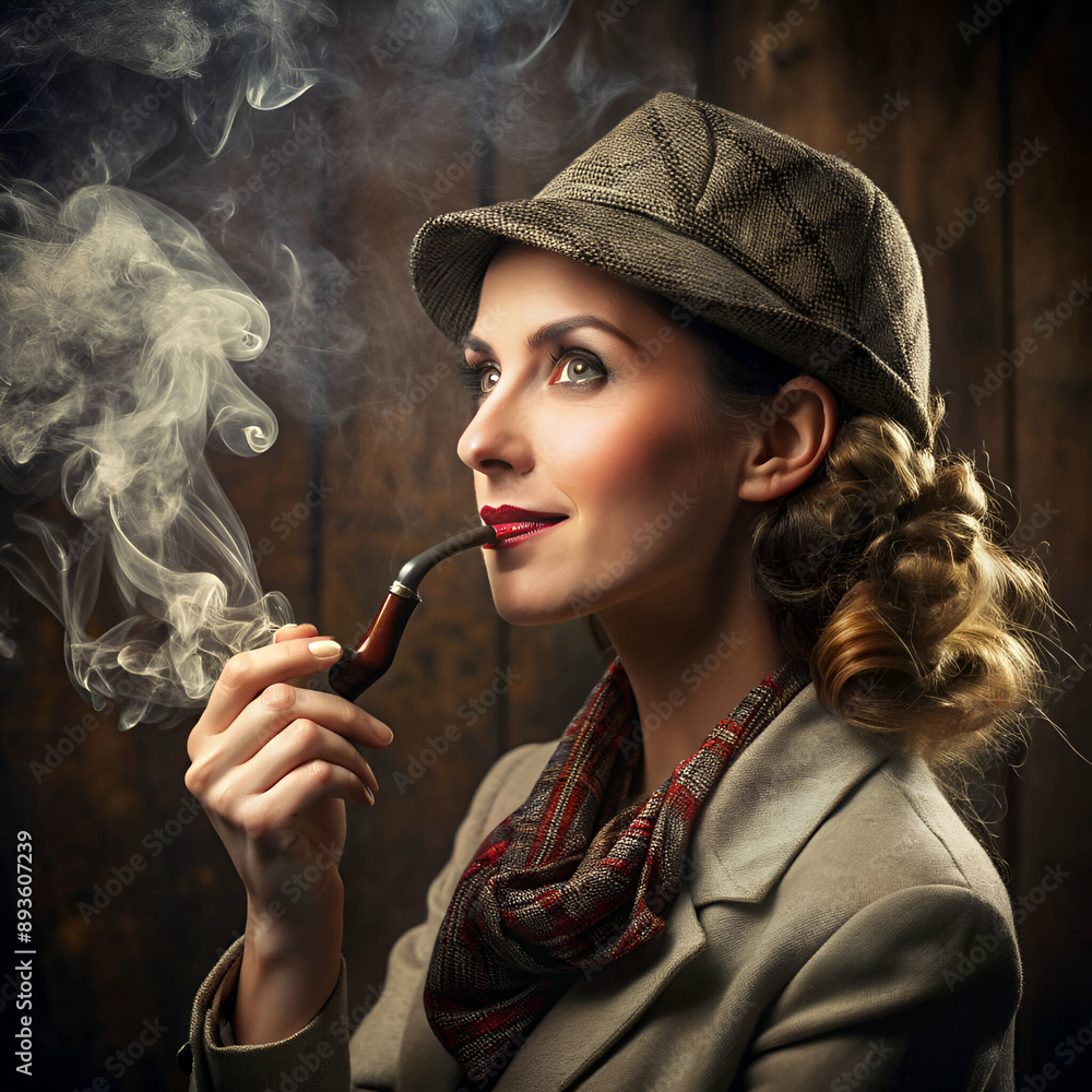 Attractive and beautiful woman smoking a pipe Stock Photo | Adobe Stock