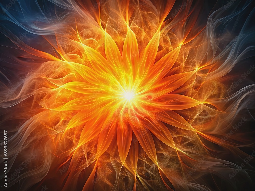 Vibrant abstract orange flare radiates from a central point, dissolving ...