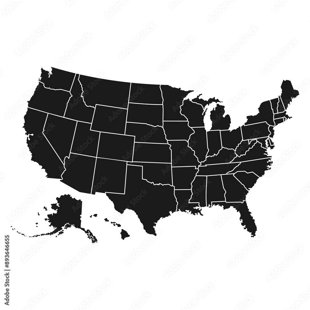 Black Silhouette United States of America Map, Simple Vector Graphics ...